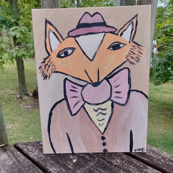 Hand Crafted | Art | Pastel Fox Original Folk Art Painting Acrylic On ...